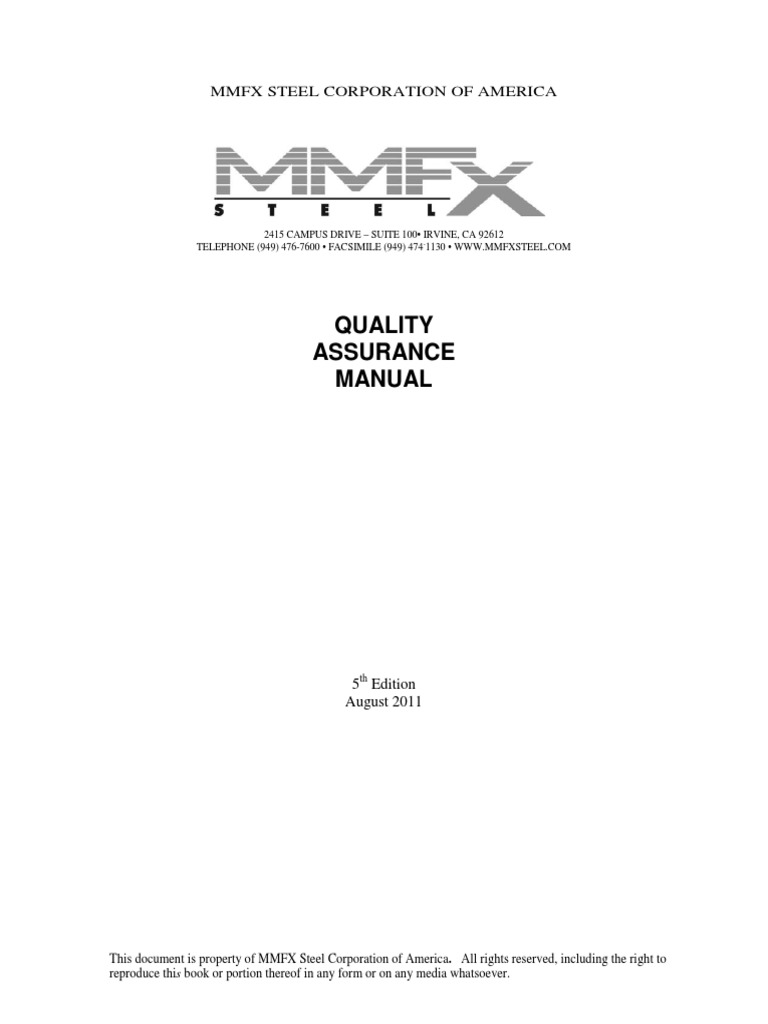 Quality Assurance Manual | PDF | Specification (Technical Standard) | Steel