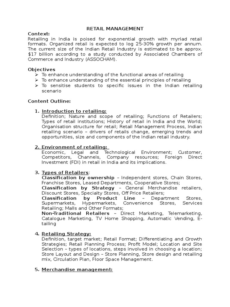 Retail Management | PDF | Retail | Retailers