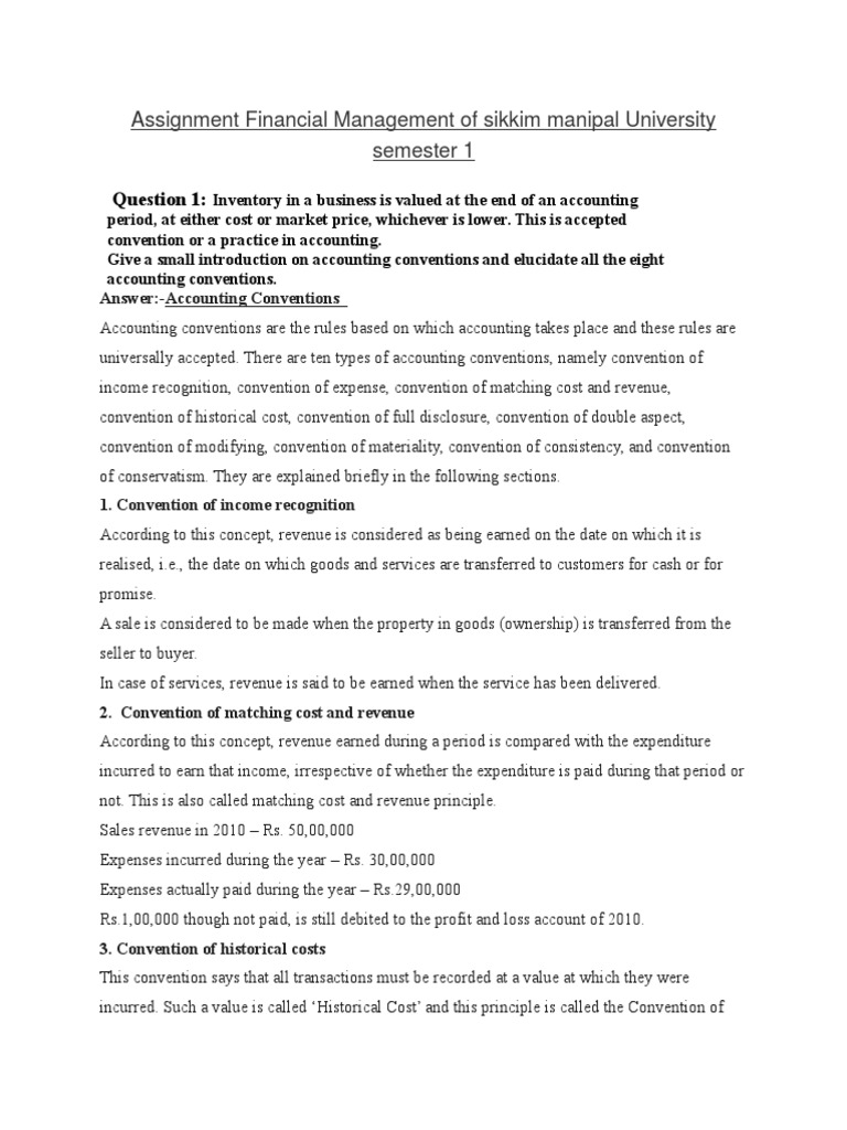 Assignment Financial Management of Sikkim Manipal University Semester 1 ...