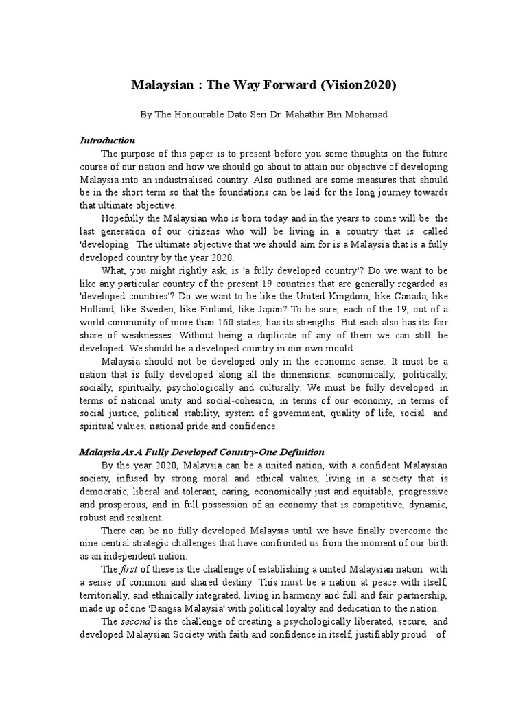 Vision 2020: Malaysia's Path to Development | PDF | Malaysia | Value ...