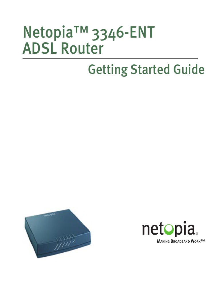 Netopia™ 3346-ENT ADSL Router: Getting Started Guide | PDF | Ip Address | Computer Network