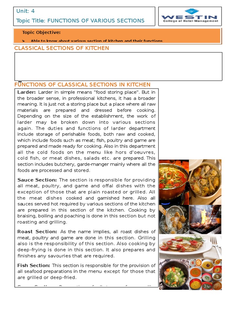 Topic 13 (Functions of Various Sections of Kitchen) | PDF | Indian ...