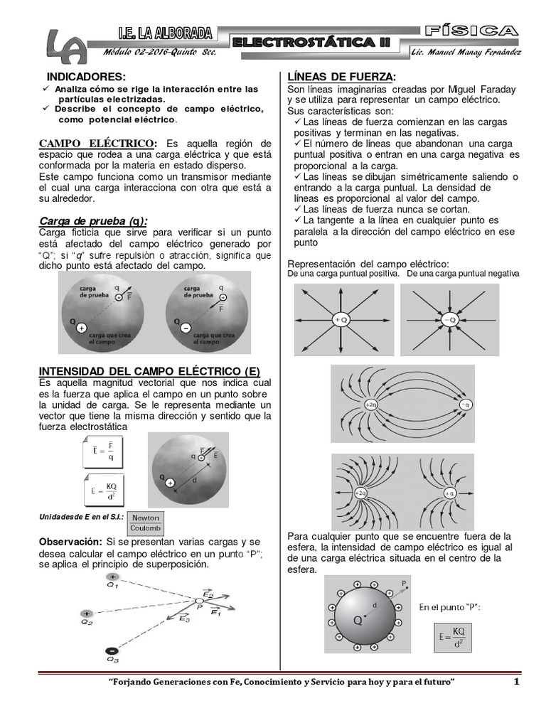 Fisica 2016-2-5to Electrostatica II-campo Electrico | PDF ...