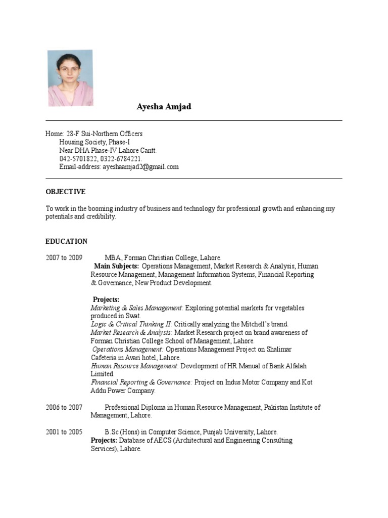Ayesha Amjad CV | PDF | Human Resource Management | Microsoft