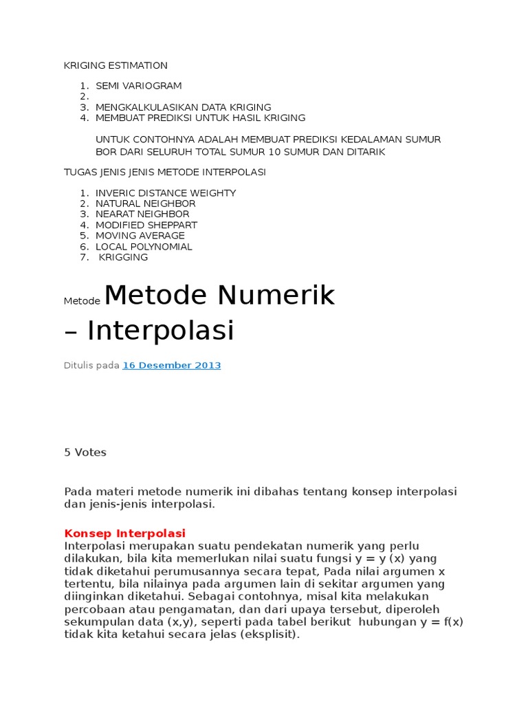 Tugas Jenis Kelenihan Dan Kekurangan Metode Interpolasi | PDF