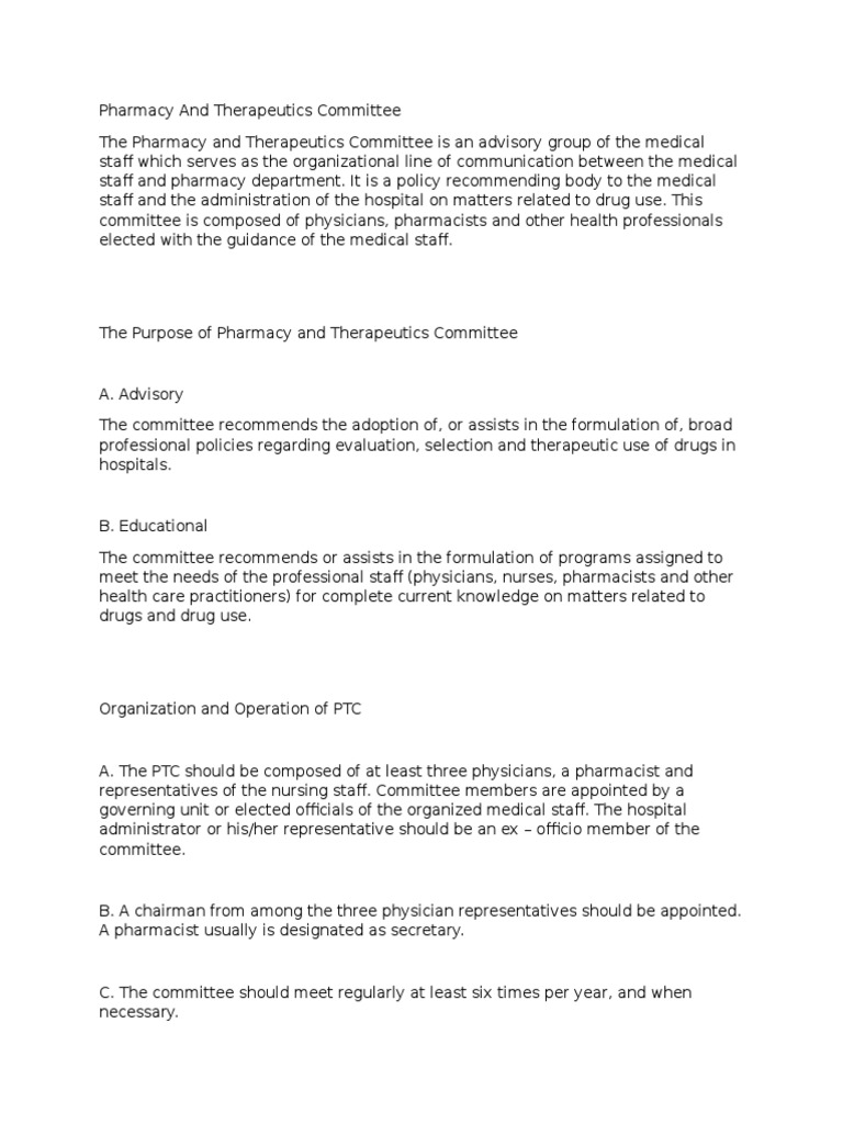 Pharmacy and Therapeutics Committee | PDF | Pharmacy | Medical Prescription