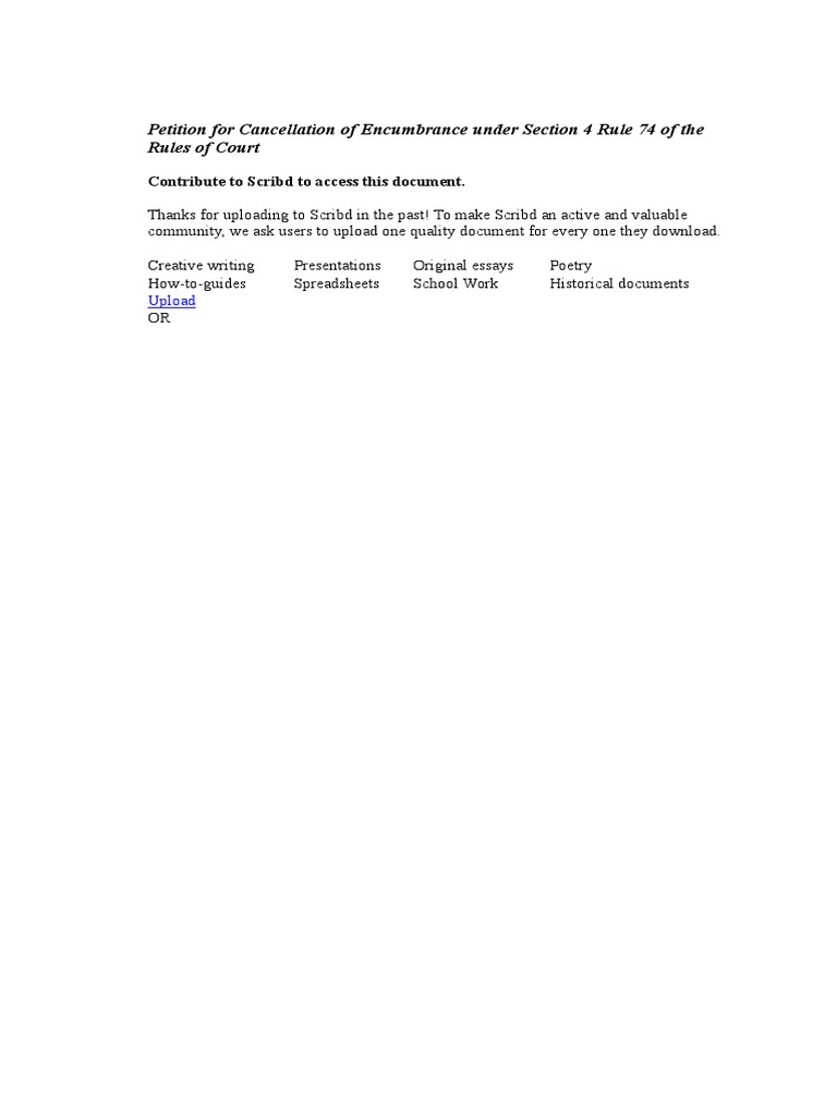 Petition For Cancellation of Encumbrance Under Section 4 Rule 74 of The ...