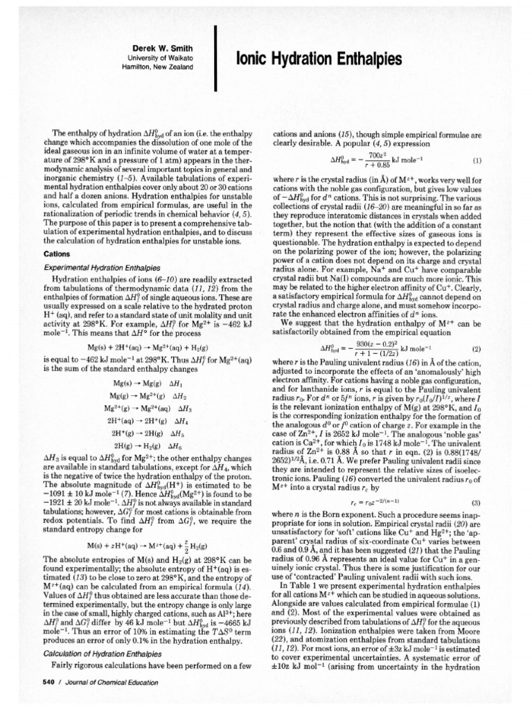 Hydration Enthalpies of Ions Explained | PDF | Solvation | Ion