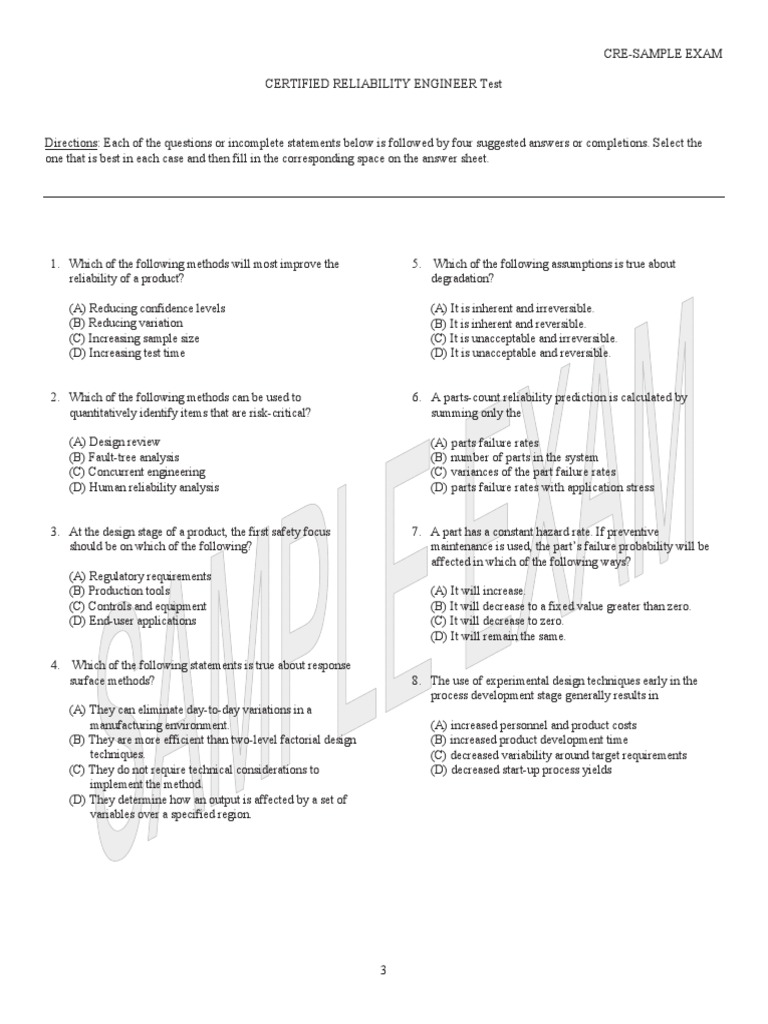Cre Sample Exam 1 | Reliability Engineering | Statistical Hypothesis ...