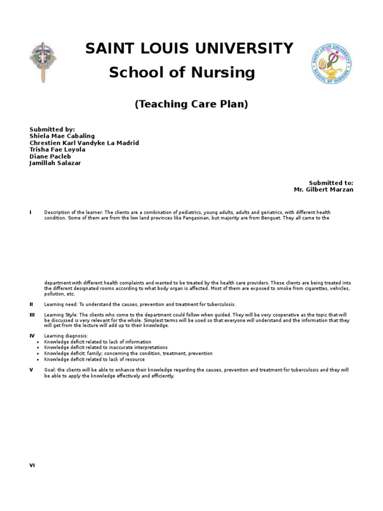 TB Teaching Plan | PDF | Tuberculosis | Learning