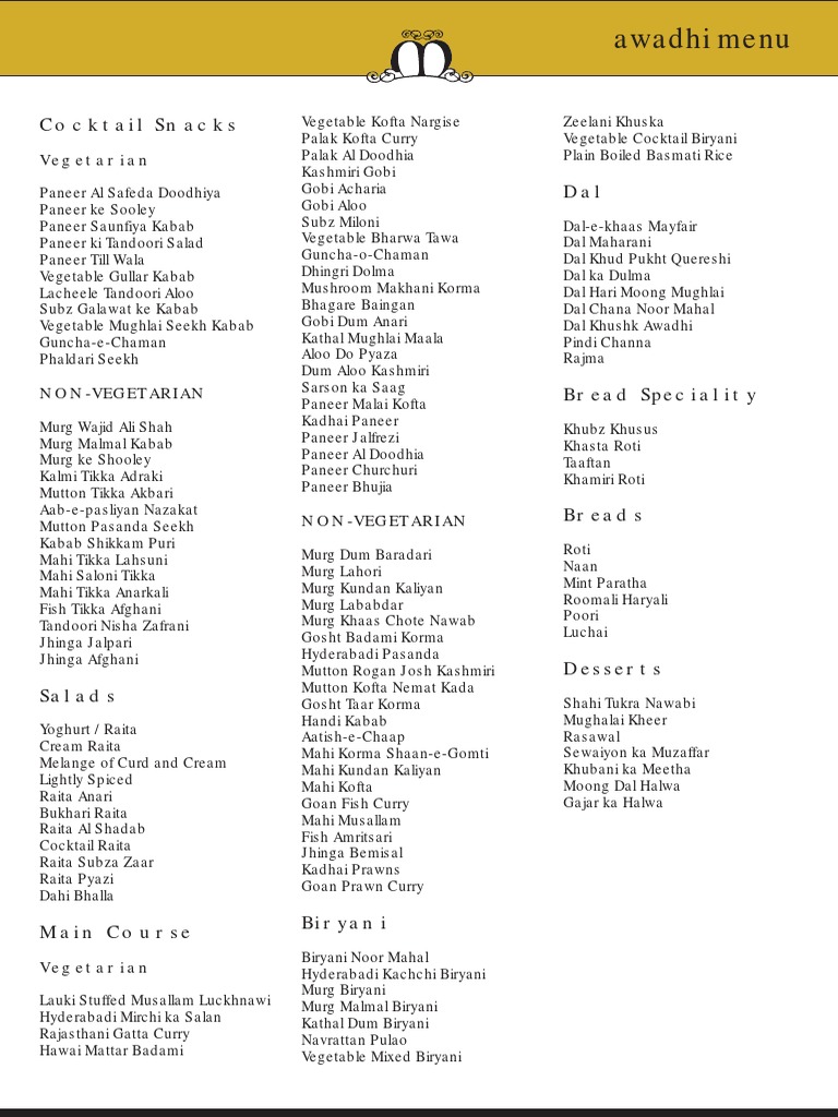 Awadhi Cuisine Cocktail Menu | PDF