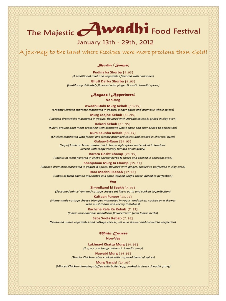 Awadh I Menu | PDF