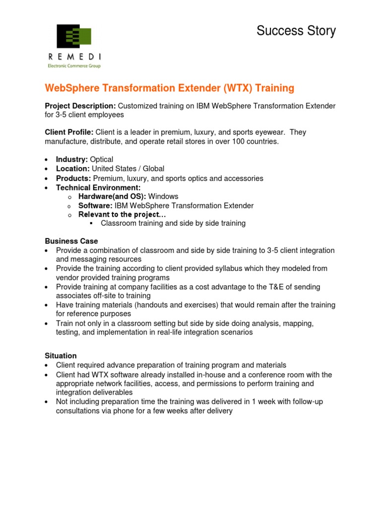 REMEDI Retail WebSphere Transformation Extender | PDF | Business ...