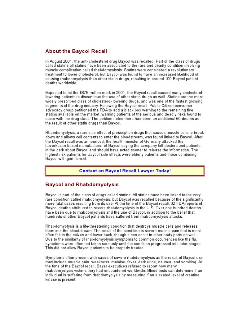 About The Baycol Recall | PDF | Statin | Bayer