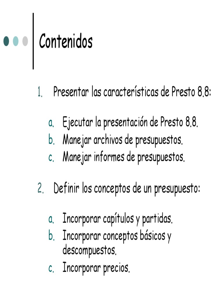 Tutorial de Presto 8.8 | PDF | Comillas | Presupuesto