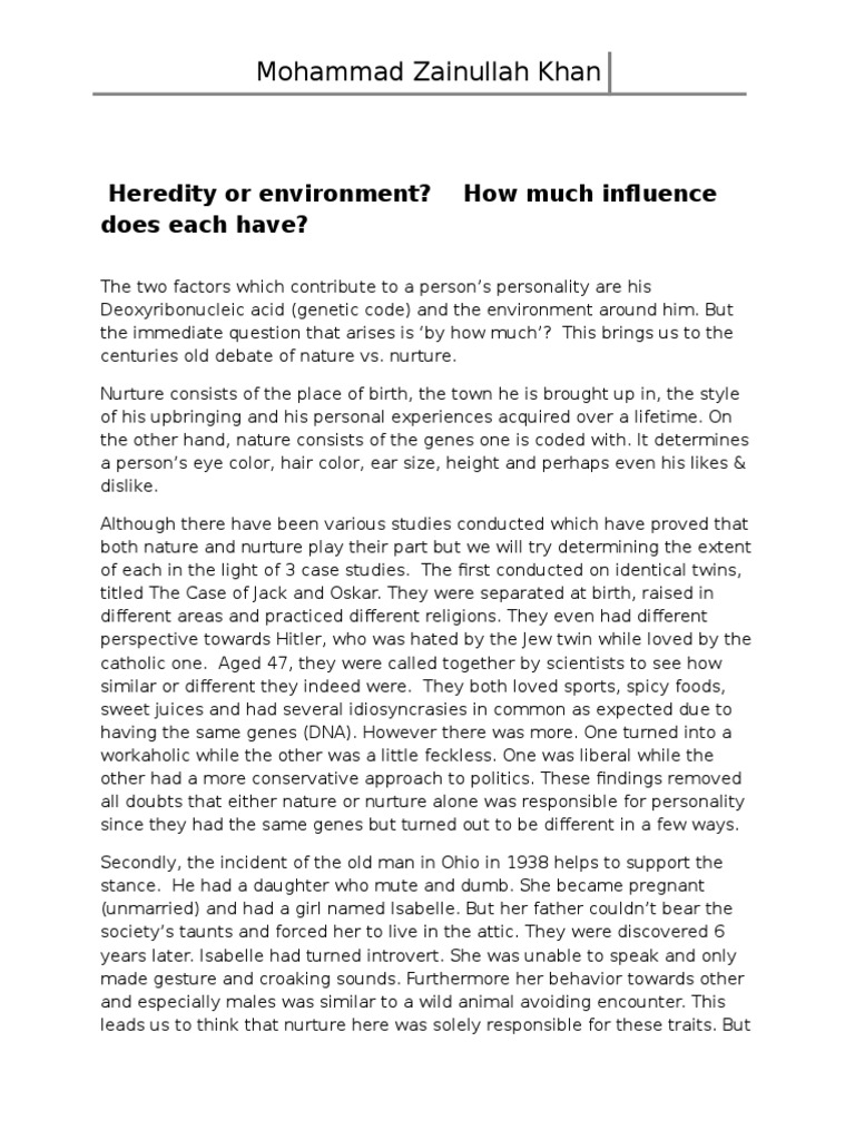 Influence of Heredity vs Environment on Personality | PDF | Nature ...