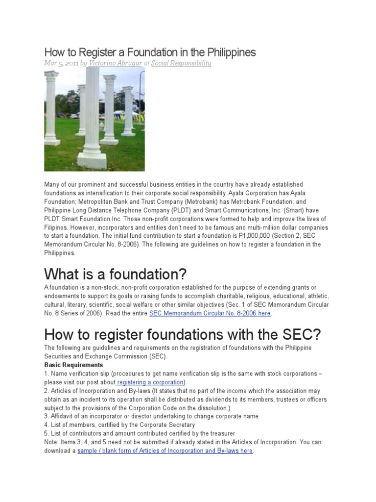 How To Register A Foundation in The Philippines | PDF | Corporations ...