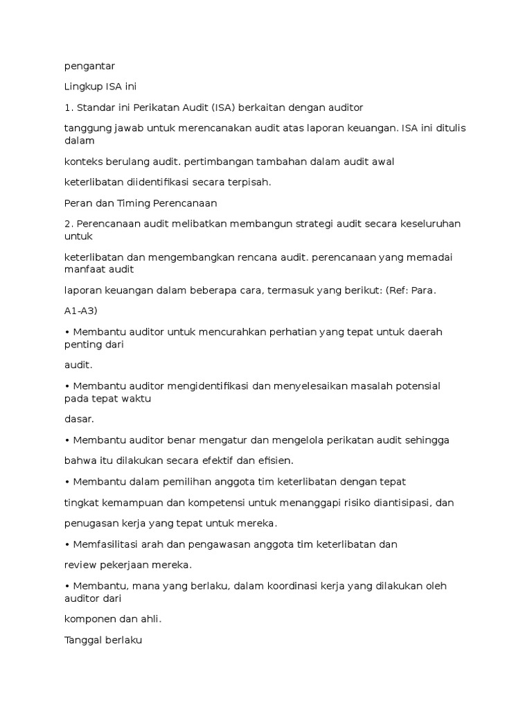 Perencanaan Audit Berdasarkan ISA 300 | PDF | Bisnis