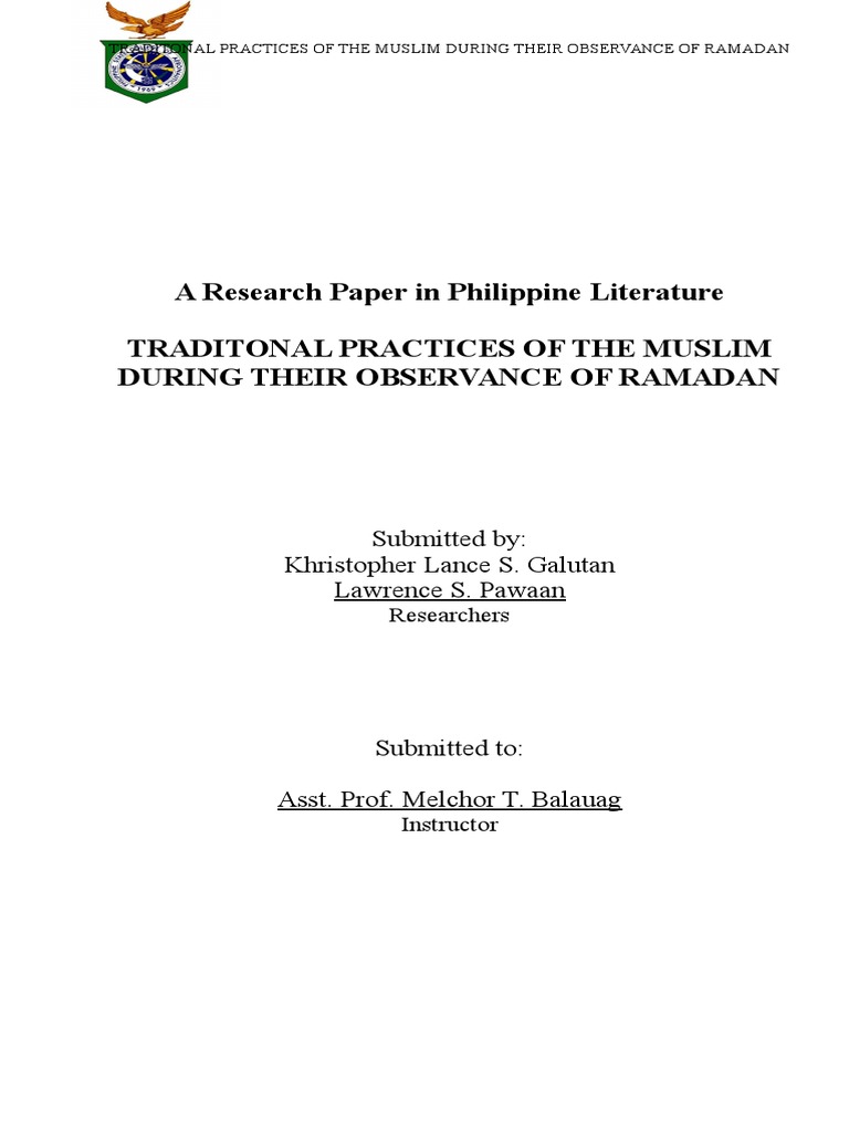 Traditional Practices of The Muslim During Their Observance of Ramadan ...