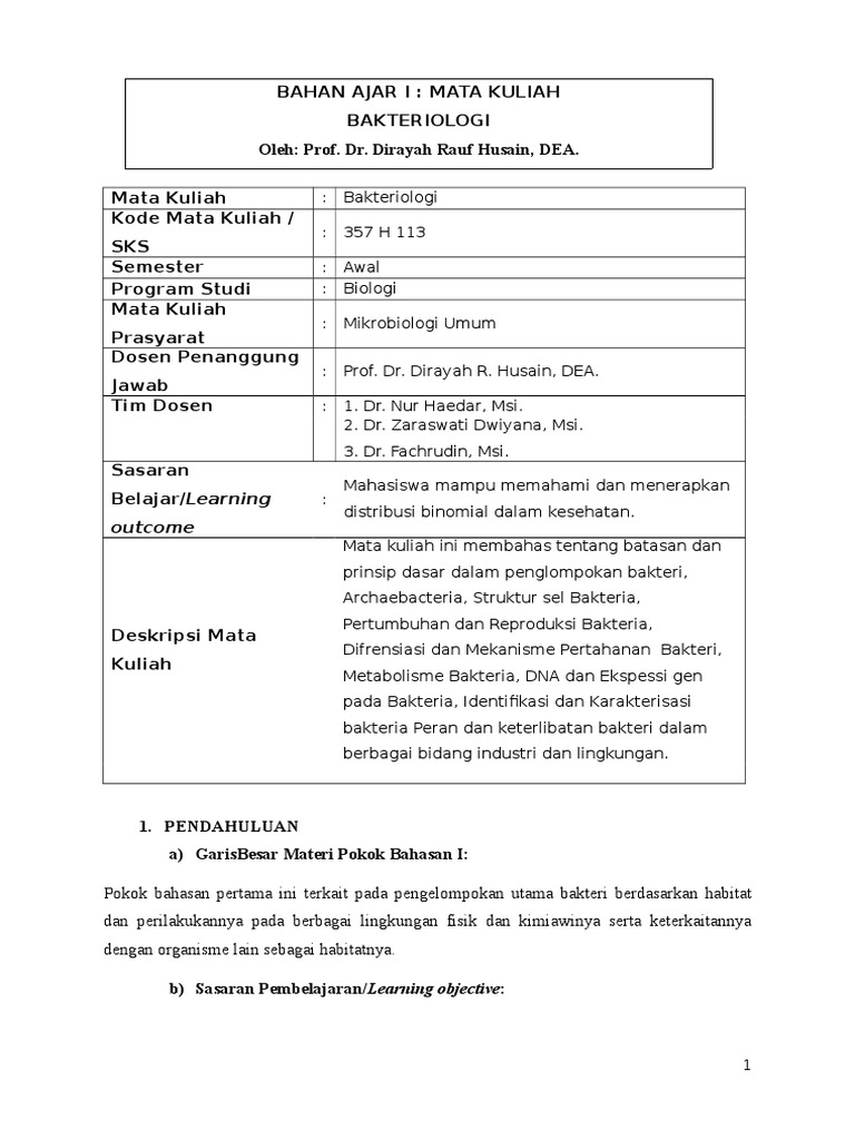 Contoh Bahan Ajar Sesuai Format | PDF