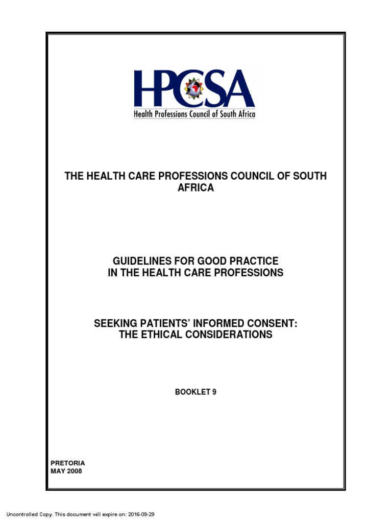 HPCSA Booklet 9 Patient Informed Consent | PDF | Informed Consent | Consent