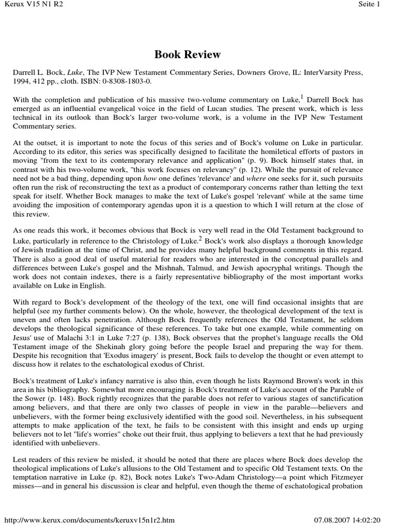 Review Bock, Darrell L., Luke (IVPNTC) | PDF | Dispensationalism ...
