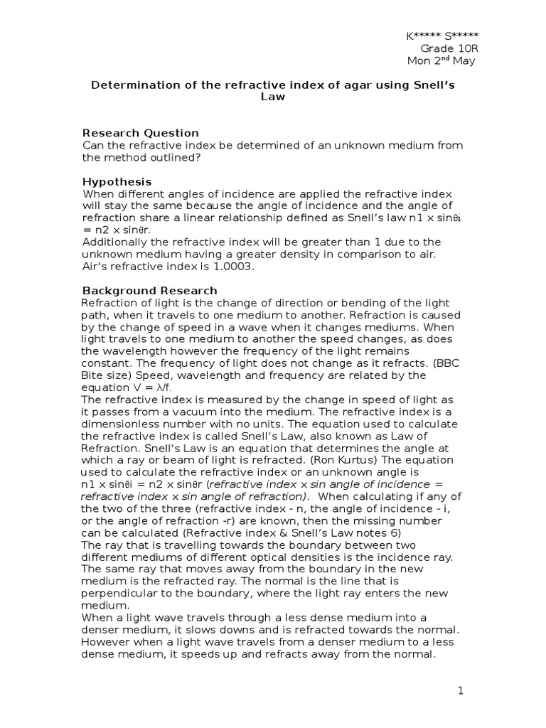 Refraction Lab | PDF | Refraction | Refractive Index