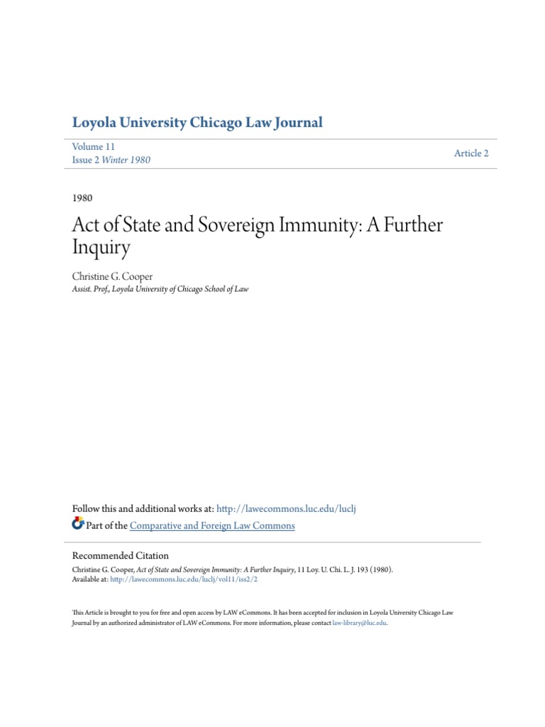 Act of State and Sovereign Immunity - A Further Inquiry | PDF ...
