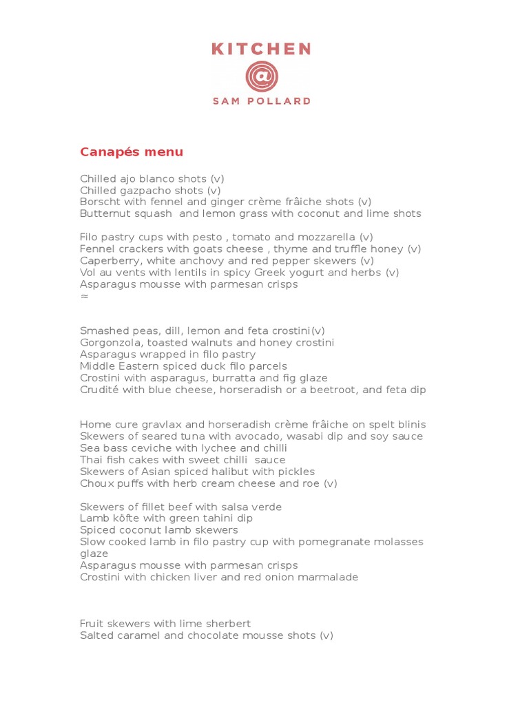 Canape Menu v2 | PDF