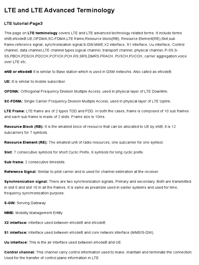 LTE and LTE Advanced Terminology - RF Wireless World Terminology | PDF ...