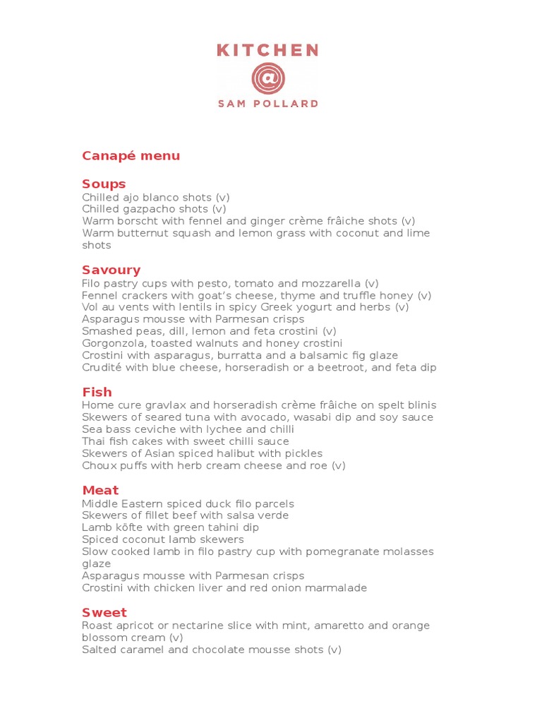 Canape Menu v2 | PDF | Middle Eastern Cuisine | Asian Cuisine