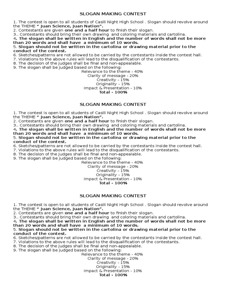 Slogan Contest Guidelines for Students | PDF | Art