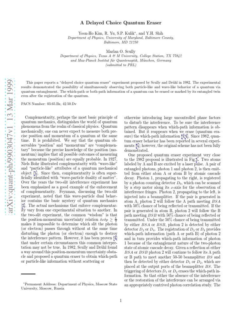 A Delayed Choice Quantum Eraser | PDF | Interference (Wave Propagation ...