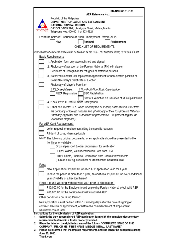 PM-NCR-03.01-F.01 AEP Issuance Requirements | PDF | Identity Document ...