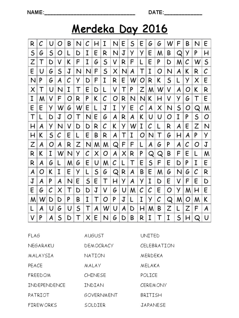 Merdeka Day Word Search Puzzle | PDF | Malaysia