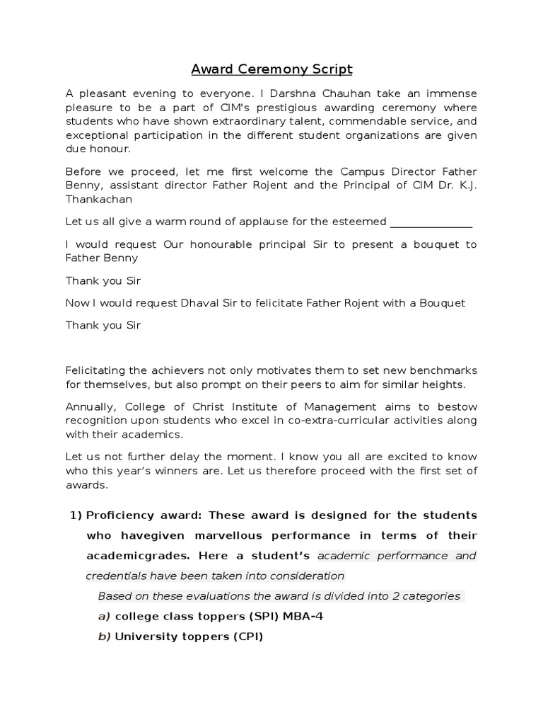 Award Ceremony Script | PDF | Further Education