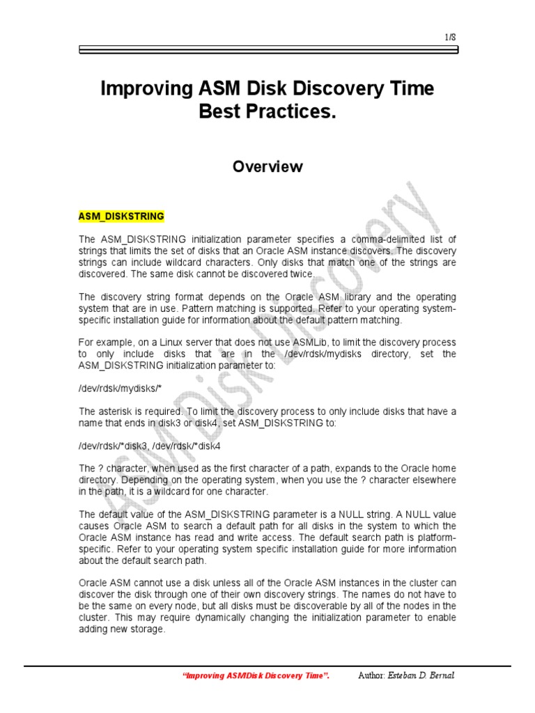 Improving ASM Disk Discovery Time PDF | PDF | Oracle Database | Computer File