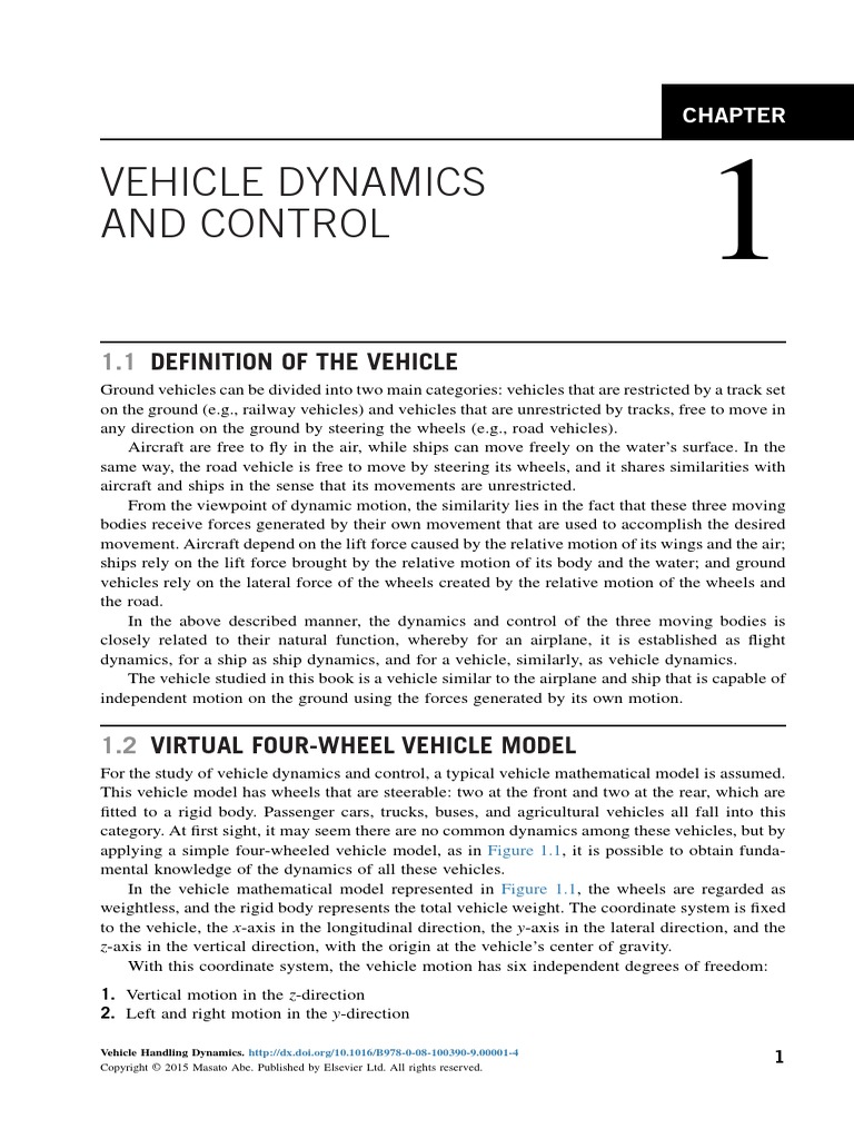 Chapter 1 Vehicle Dynamics and Control 2015 Vehicle Handling Dynamics ...