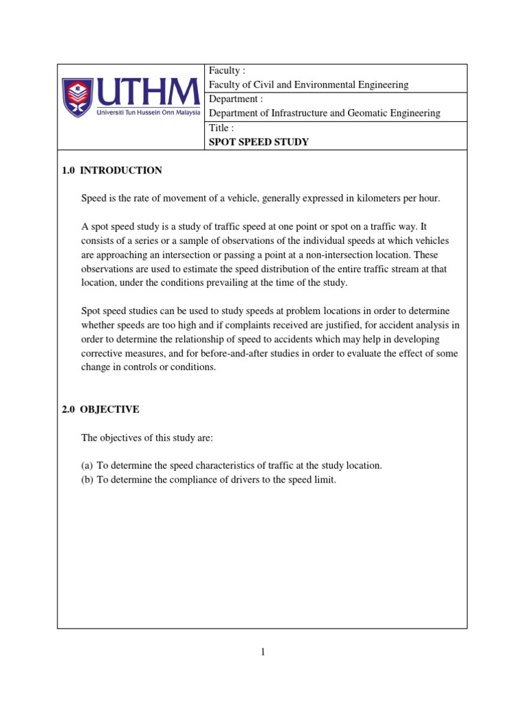 Spot Speed Study | PDF | Traffic | Median