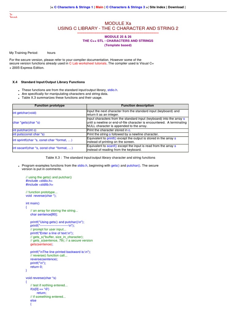 Module Xa Using C Library - The C Character and String 2: C Lab Worksheet Tutorials | PDF ...