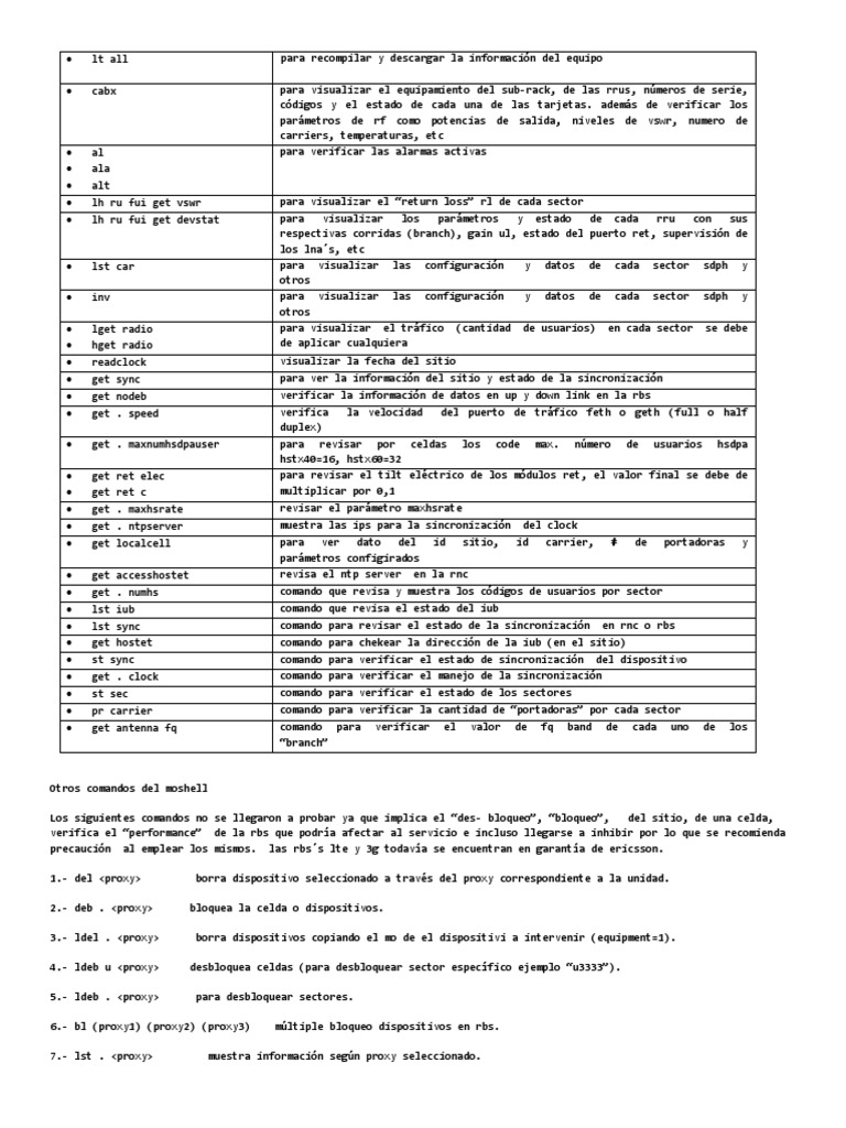 Comandos Moshell para Equipos Ericsson | PDF | Gestión de recursos de ...