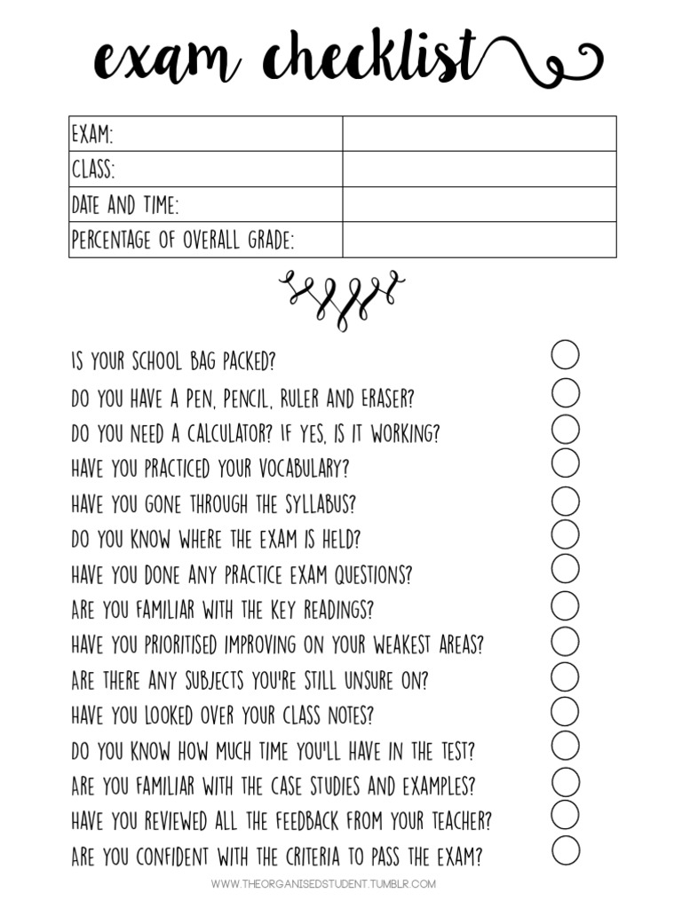 Essential Exam Preparation Checklist | PDF