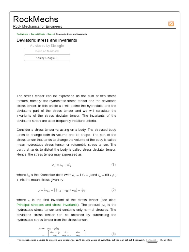 Deviatoric Stress and Invariants | PDF | Stress (Mechanics) | Tensor