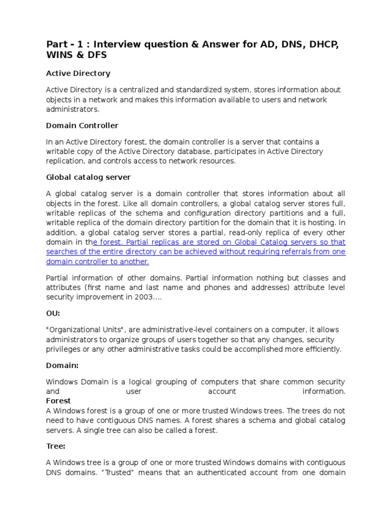 Windows Interview Q & A L1 & L2 Interview Question | PDF | Active Directory | Group Policy