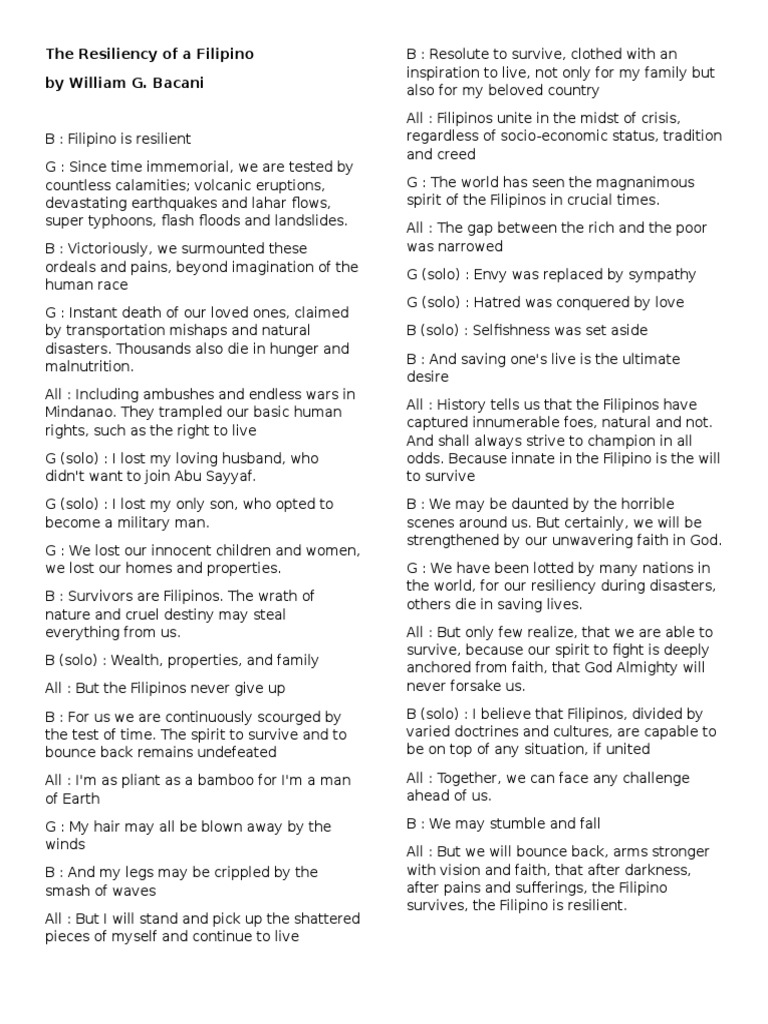 The Resiliency of A Filipino | PDF | Disaster And Accident | Religion ...