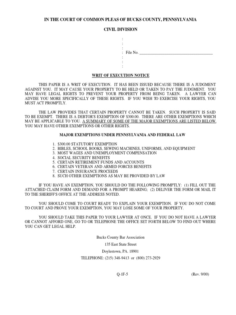 Writ of Execution Notice | PDF | Judgment (Law) | Writ