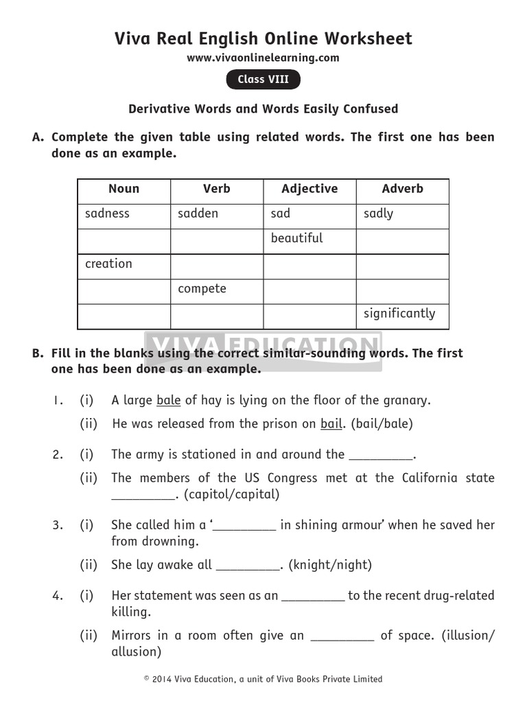 Viva Real English Online Worksheet: Class VIII | PDF