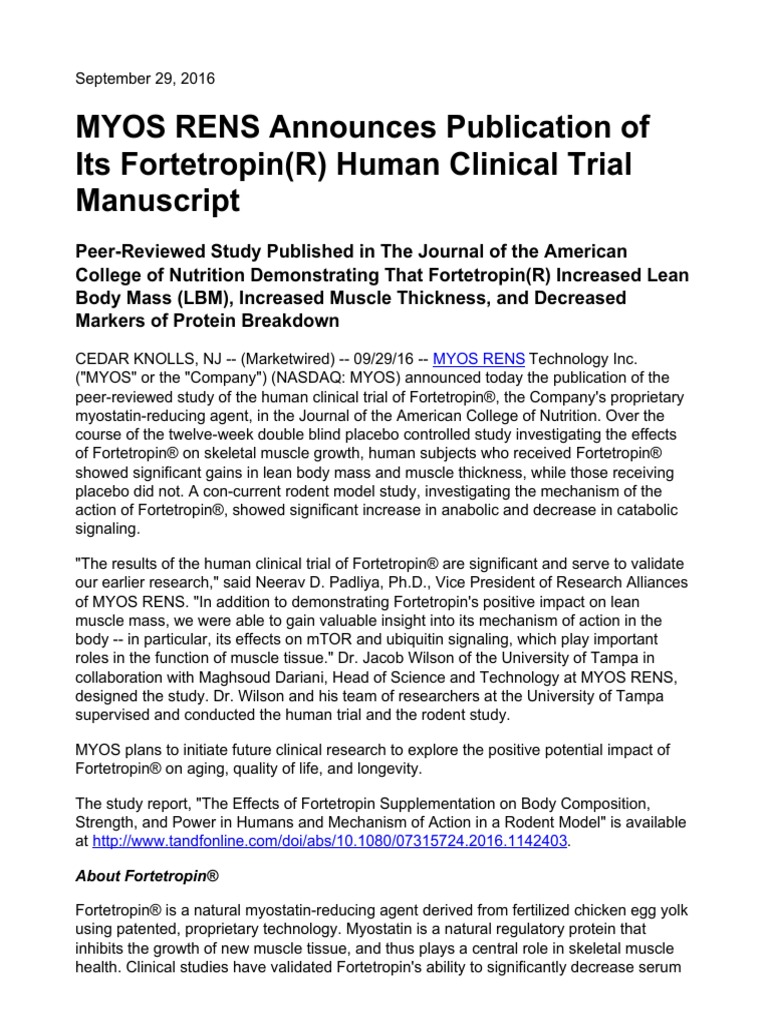 New Study Shows Myostatin Inhibitor Supplement Increases Muscle Mass | PDF