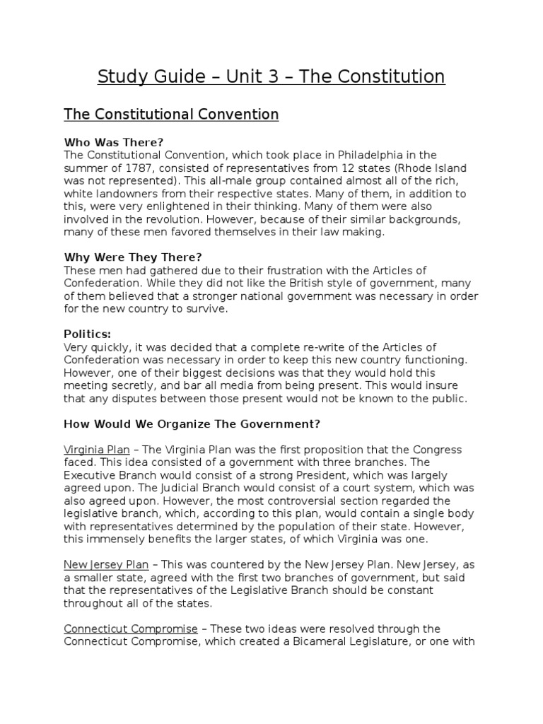 Study Guide – Unit 3 – the Constitution | United States Congress ...