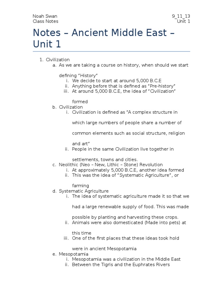 Notes - Ancient Middle East - Unit 1 | PDF | Mesopotamia | Ancient Egypt